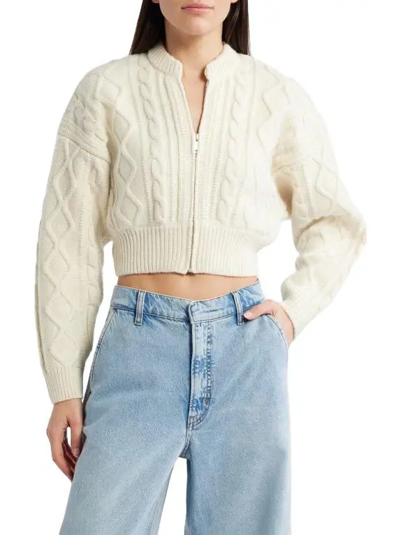FRAME Cable Stitch Wool Cardigan - Cream