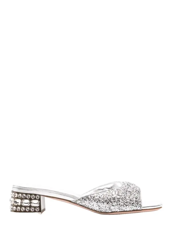 Miu Miu Crystal-embellished Glitter Sandals - Silver