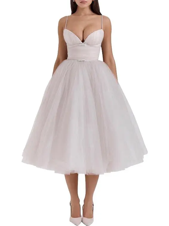 House Of Cb Countess Tulle Midi Dress - Wind Chime