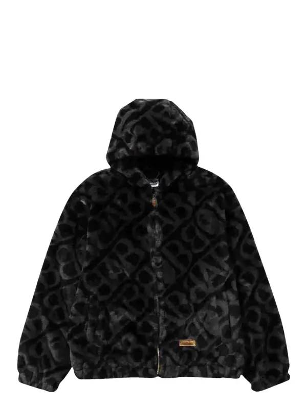 BAPE Sport Monogram Fake Fur Hoodie Jacket - Black