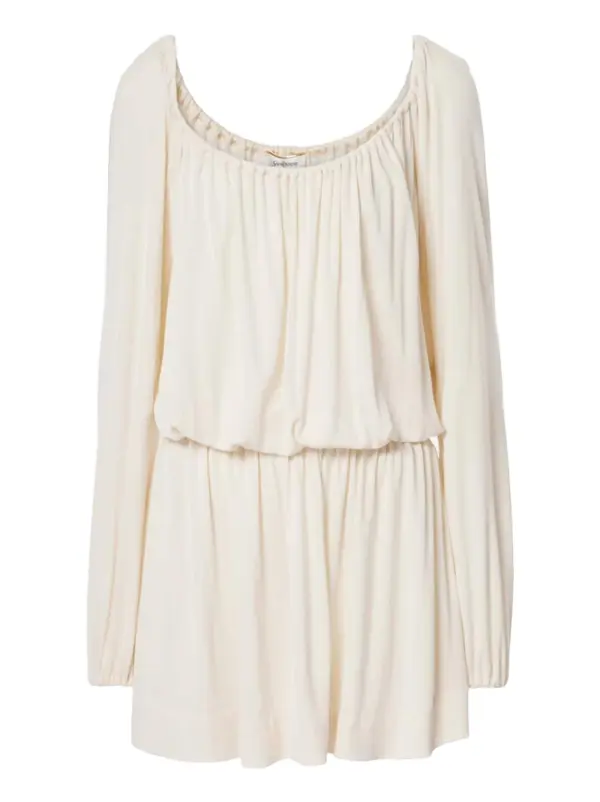 Saint Laurent Ruffled Jersey Minidress - White