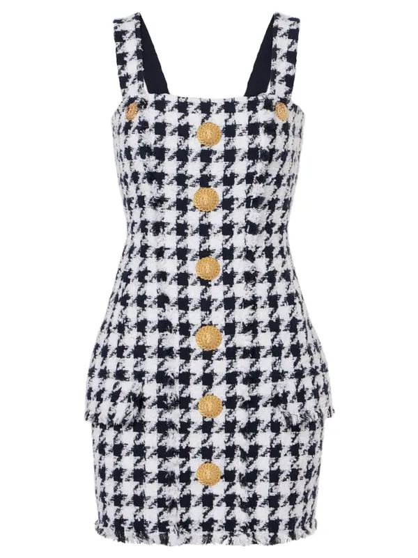 Balmain Houndstooth Tweed Mini Dress - Black