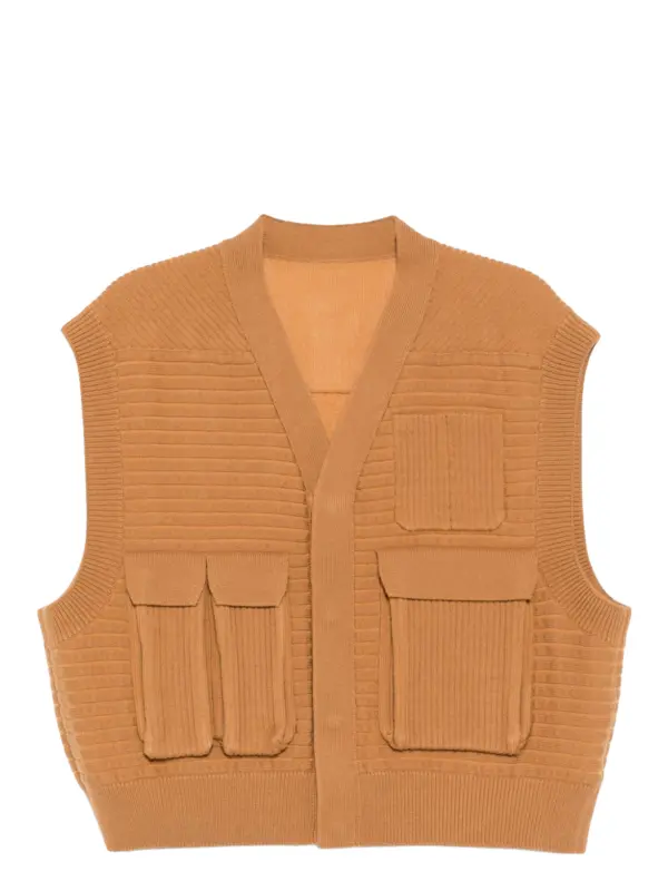 CROQUIS V-neck Ribbed Knit Vest - Brown