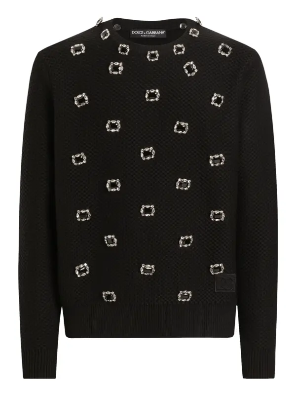 Dolce & Gabbana Wool Sweater With Embroidery And Bejeweled Buttons - Black