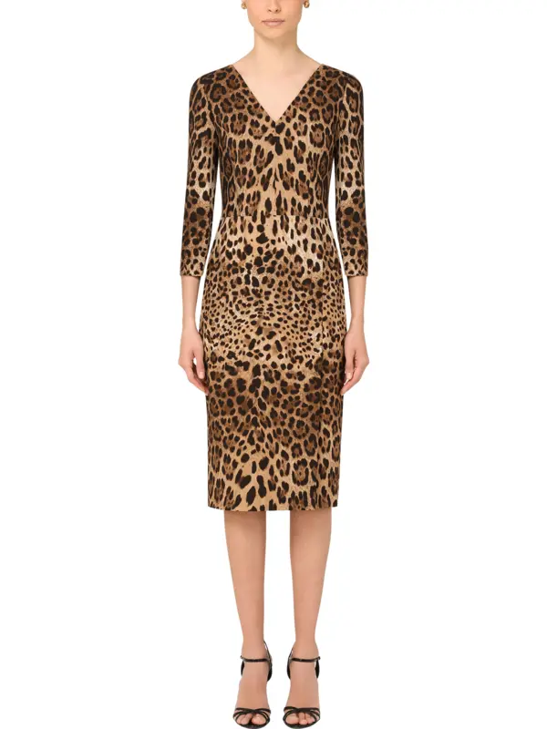 Dolce & Gabbana Leopard-print Cady Midi Dress - Multicolor