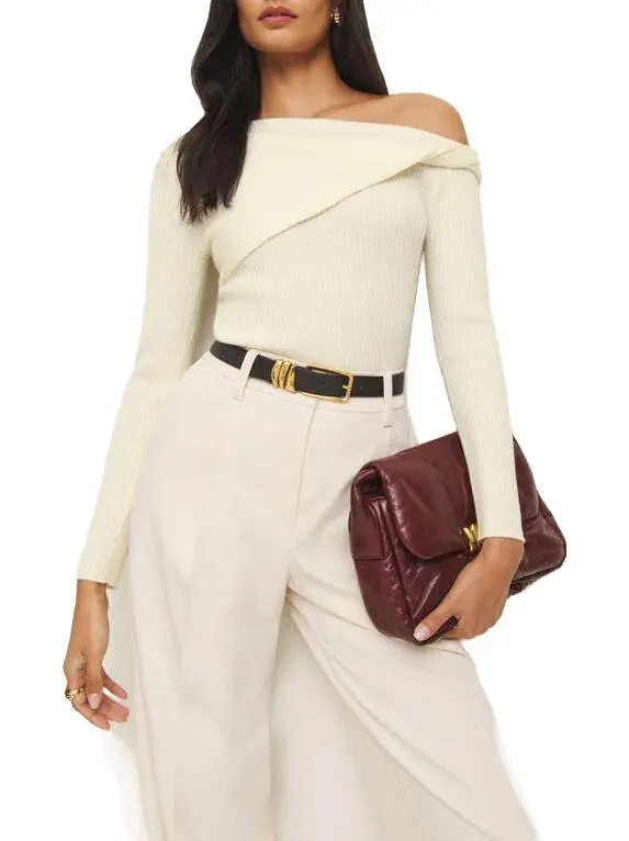 REFORMATION Lilliou Off-the-shoulder Wool Sweater - Cream