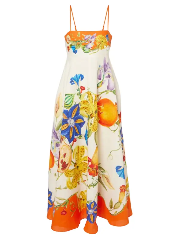 ALEMAIS Flores Floral Linen Midi Dress - Multicoloured