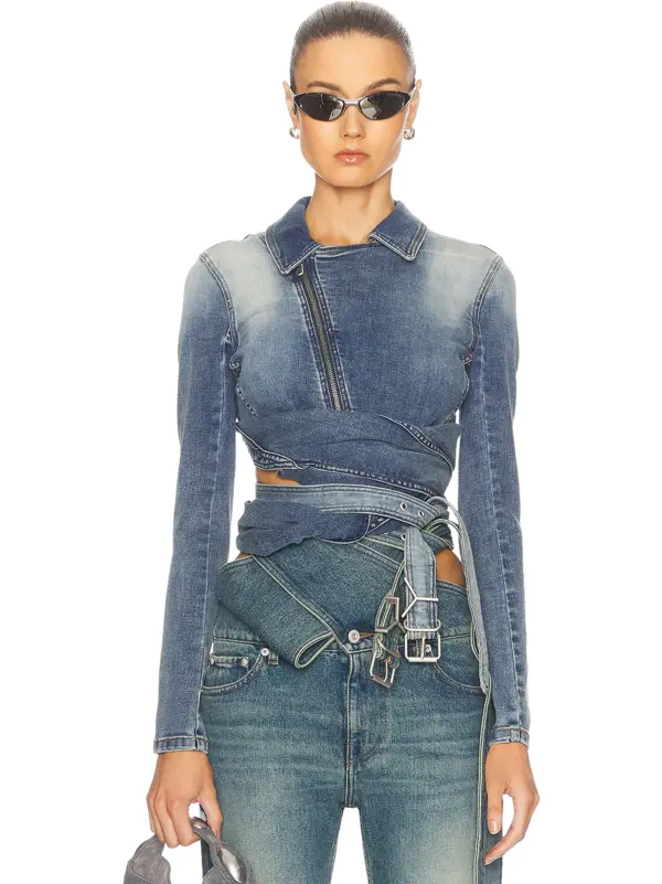 Y/project Wrap Fitted Denim Jacket - Faded Blue