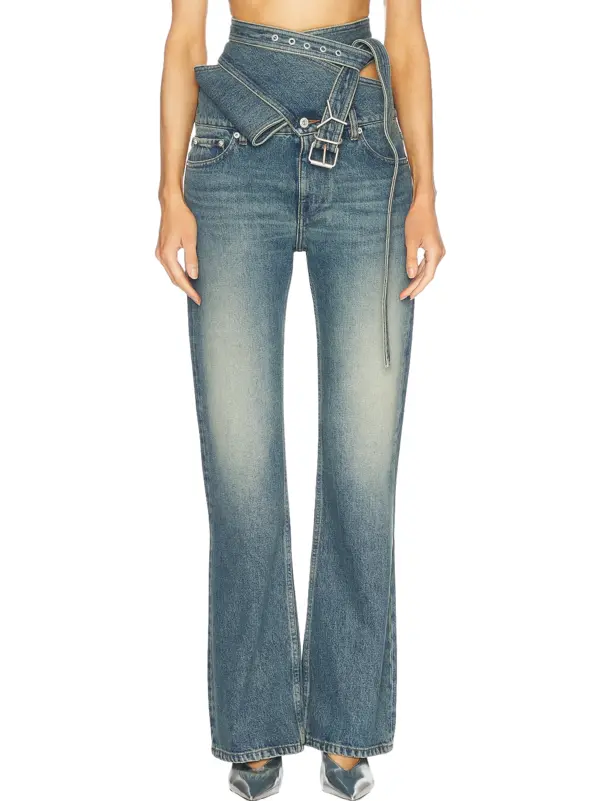 Y/project Wrap Belt Bootcut Jeans - Faded Blue
