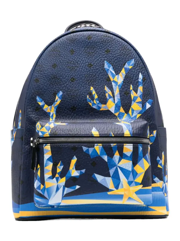 Mcm Geometric-print Backpack - Blue