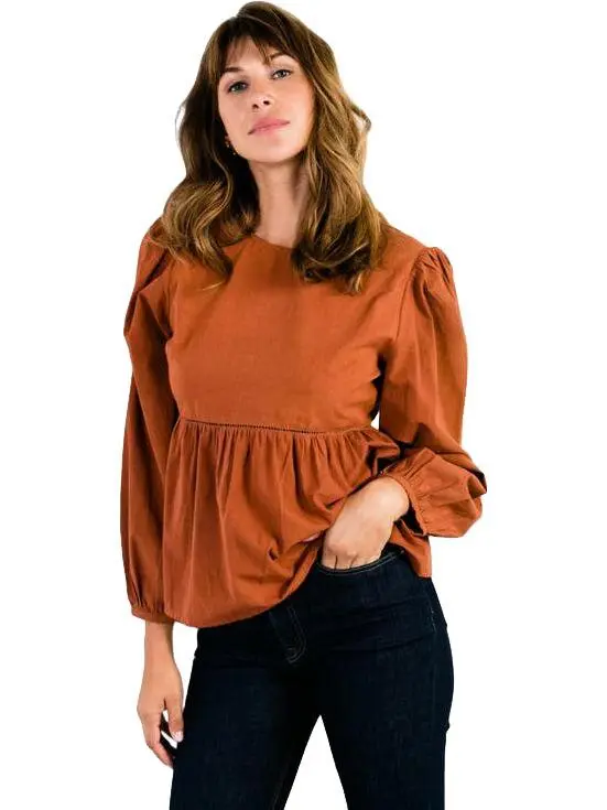 ABLE Lauren Babydoll Top - Mocha Bisque
