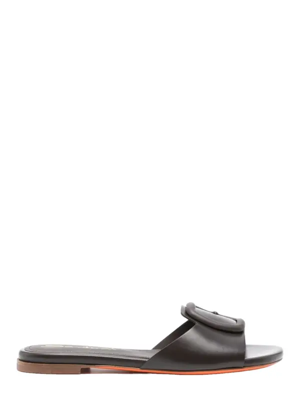 Santoni Decorative Buckle Slides - Brown