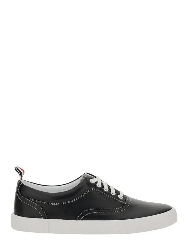 Thom Browne Heritage Leather Sneakers With Logo - Black