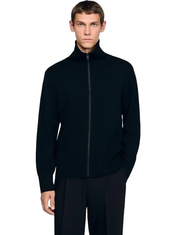 Sandro Zip-up Wool Cardigan - Black