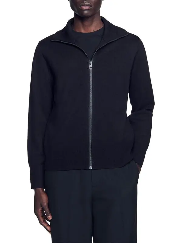 Sandro Zip-up Wool Cardigan - Navy Blue