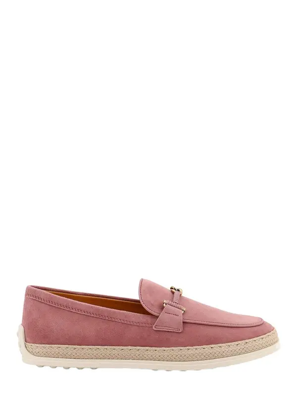 TOD'S Suede Loafer With Raffia Detail - Pink
