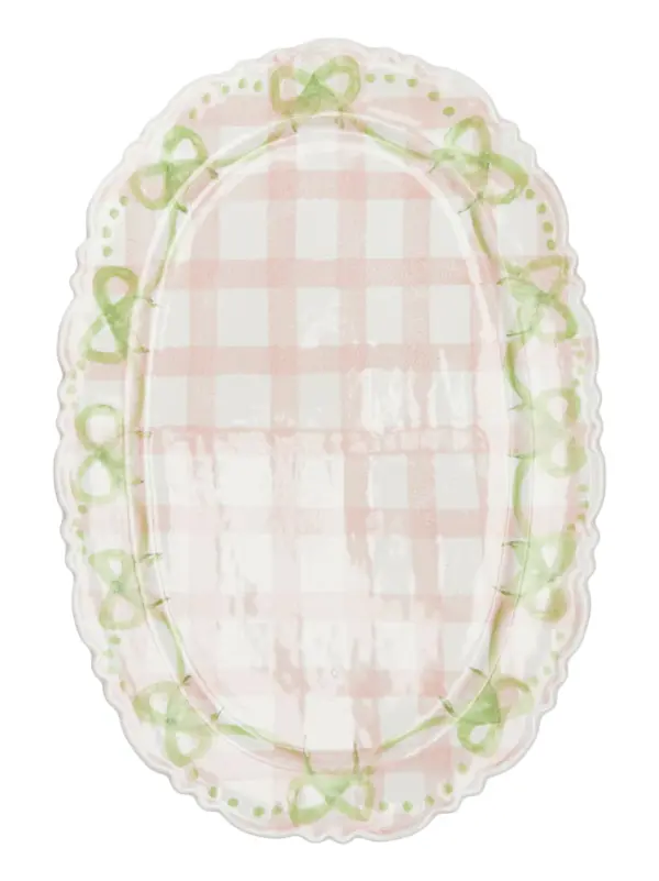 DAMSON MADDER Gingham Frilly Platter - Pink Gingham