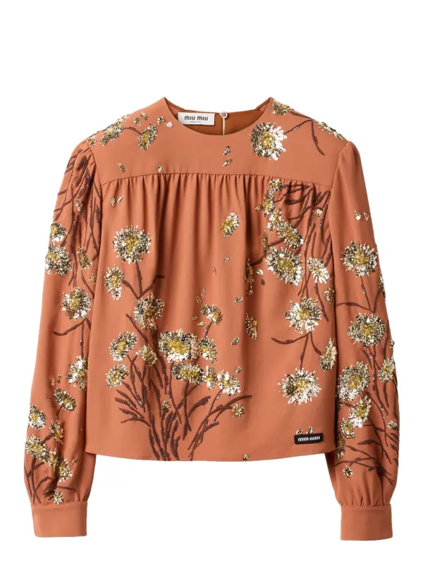 Miu Miu Embroidered Sablé Top - Terracotta