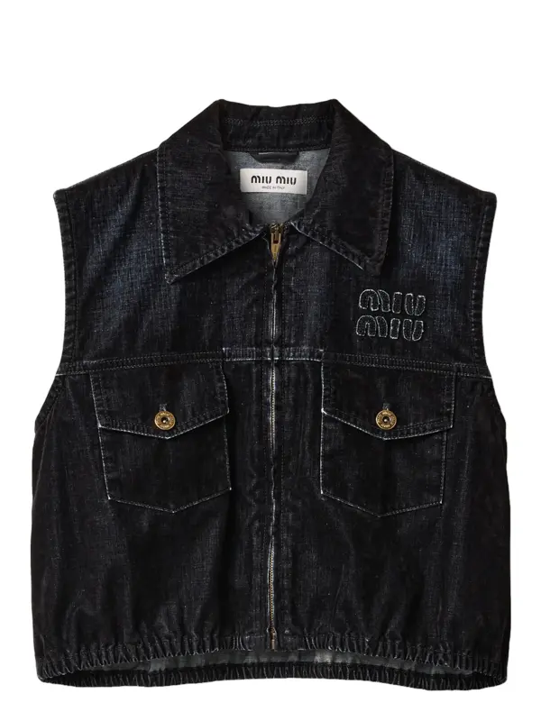 Miu Miu Washed Flocked Chambray Top - Black