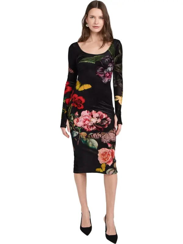 Alice + Olivia Delora Velvet Midi Dress - In The Wind Floral