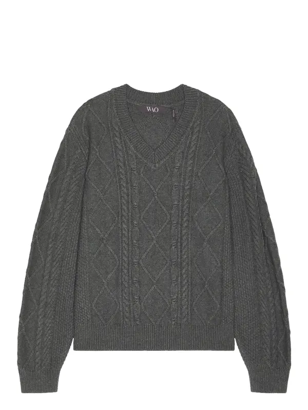WAO Cable Knit V-neck Sweater - Charcoal