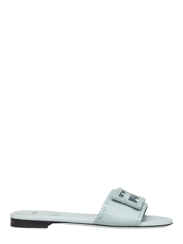 Fendi Baguette Ff Leather Buckle Flat Slide Sandals - Anice