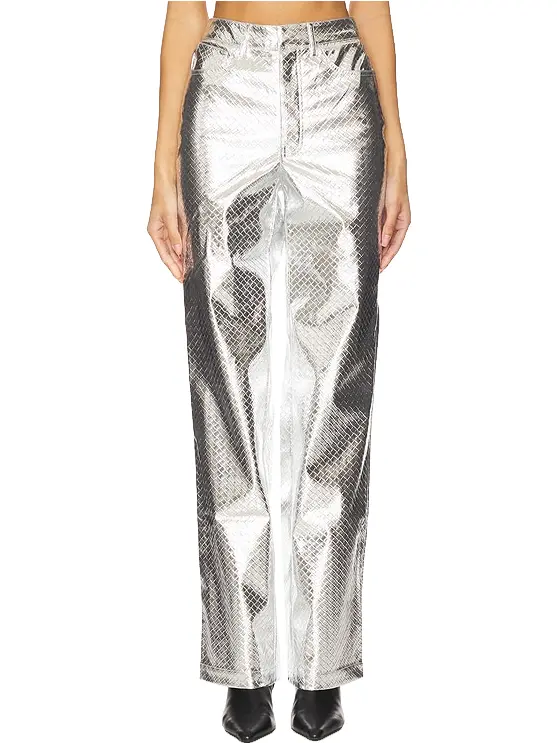 Remain Birger Christensen Braided Metallic Straight Pants - Silver