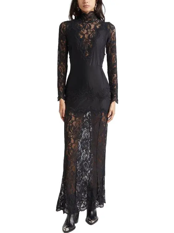 Rabanne Long Sleeve Lace & Jersey Dress - Black