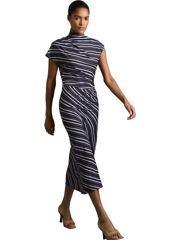 REISS Dillon Petite Stripe-print Draped Midi Dress - Blue