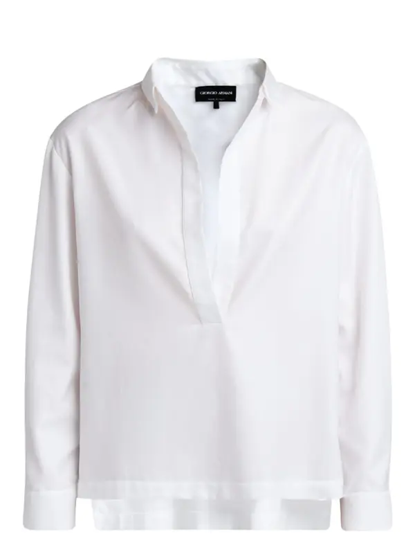 Giorgio Armani Cotton Twill Tunic Blouse - Solid White