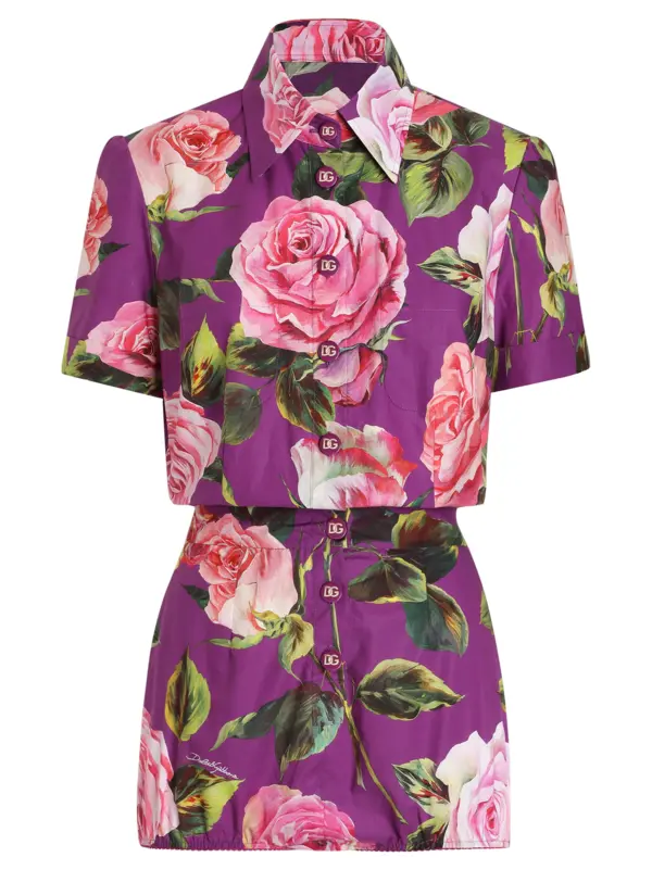 Dolce & Gabbana Cotton Poplin Playsuit With Rose - Print
