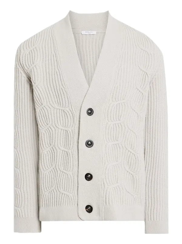 Boglioli Ribbed Cable-knit Wool Cardigan - Stone