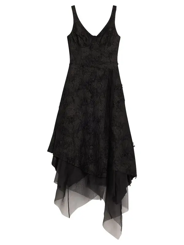 JASON WU Asymmetrical Fray Jacquard Midi Dress With Bustier - Black