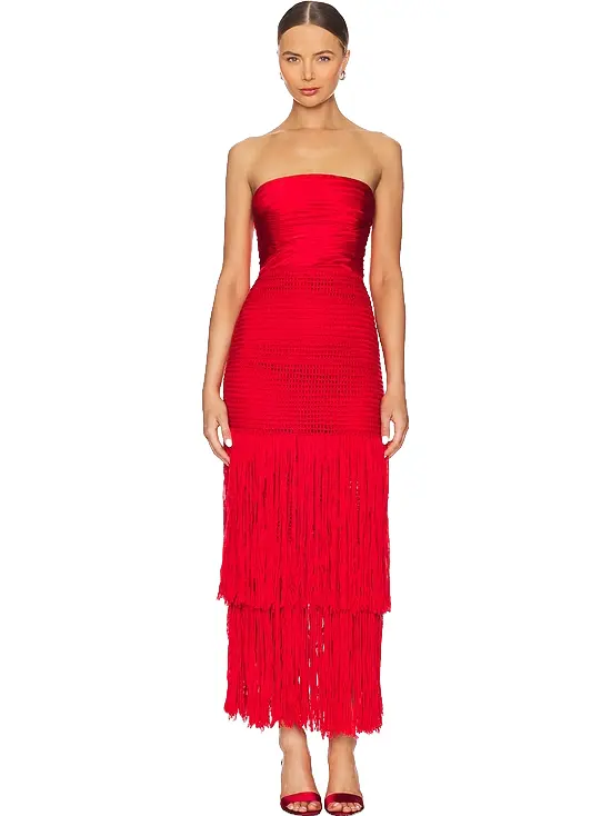 Alejandra Alonso Rojas Draped Bustier Crochet Dress - Red