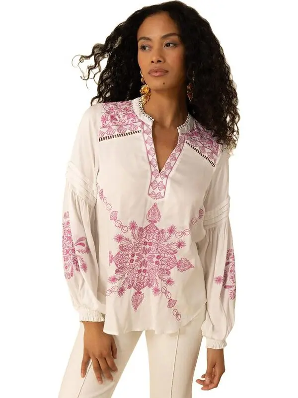 Hale Bob Elliott Embroidered Twill Blouse - White