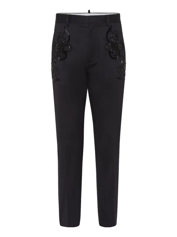 Dsquared2 Floral-appliqué Tapered Trousers - Black