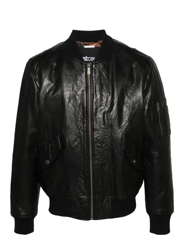 Just Cavalli Leather Bomber Jacket - Black