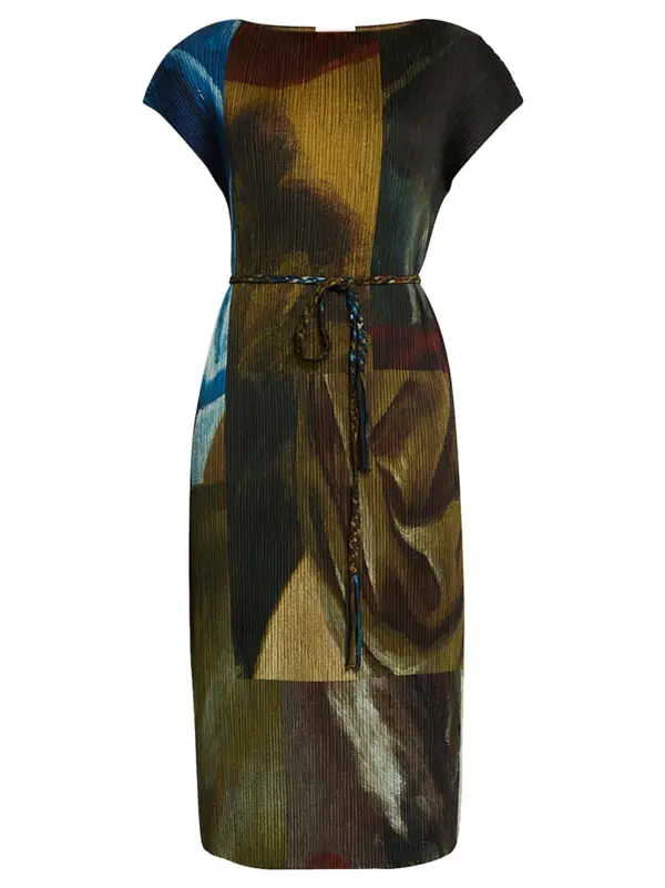 Lafayette 148 New York Pleated Abstract-print Midi Dress - Burnt Sienna Multi