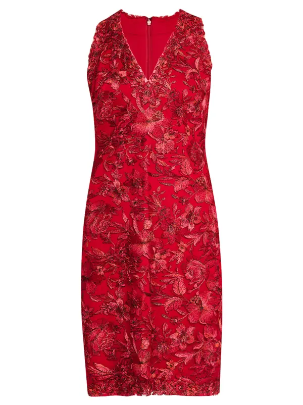 Tadashi Shoji Sleeveless Embroidered Lace Halter Dress - Cranberry