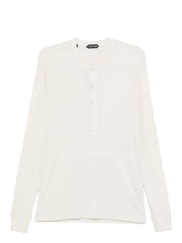 TOM FORD Ribbed Henley Top - Neutrals