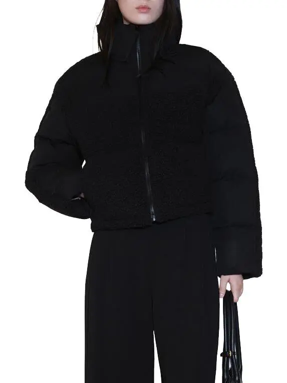 Mango Mixed Media Faux Shearling Puffer Coat - Black