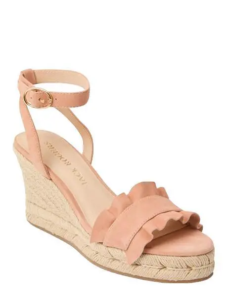 Jack Rogers Rozette Ruffle Espadrille Wedge Sandals - Toast