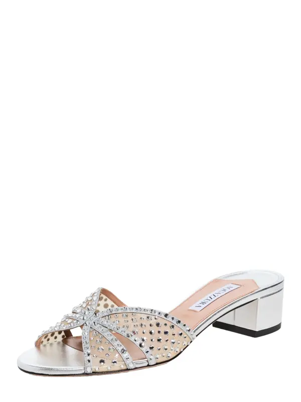 AQUAZZURA Crystal-embellished Mules - Silver