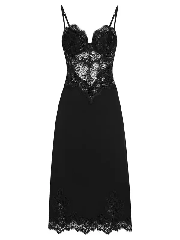 Dolce & Gabbana Lace And Charmeuse Slip Dress - Black
