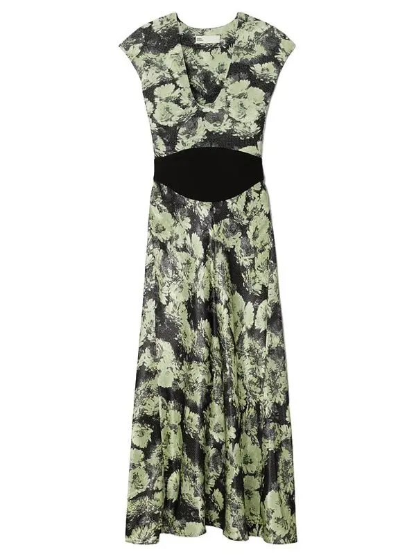 Tory Burch Printed U-neck Viscose Dress - Green Pixel Floral