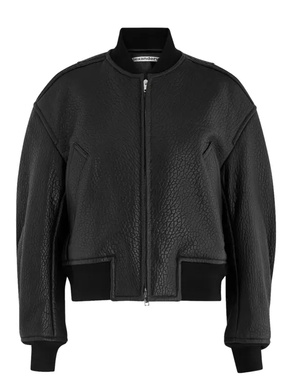 Alexander Wang Padded Pebbled Leather Bomber Jacket - Black