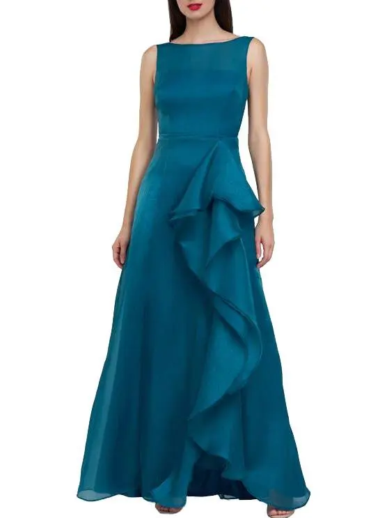 Js Collections Nikita Cascade Ruffle Organza Gown - Teal Quartz