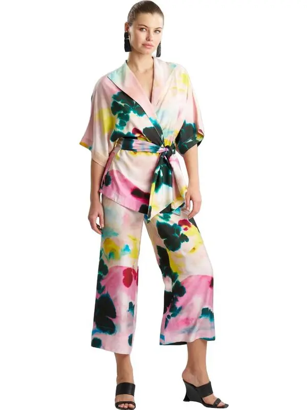 Natori Akiko Printed Wrap Top - Multi