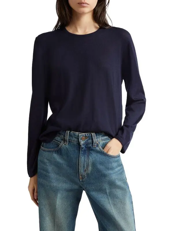 Johnstons Of Elgin Cashmere & Silk Crewneck Sweater - Dark Navy
