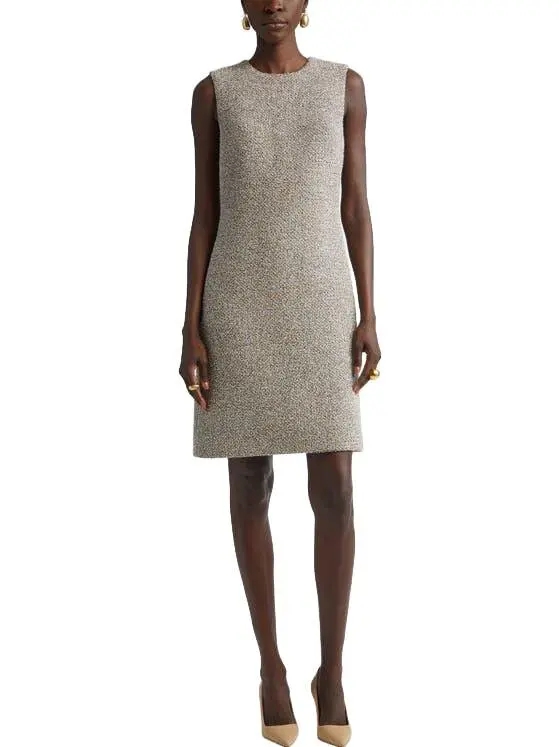 St. John Metallic Eyelash Tweed Sheath Dress - Shadow/ Silver/ Khaki Multi
